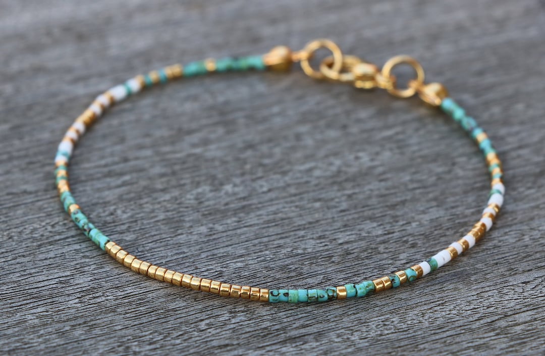 Turquoise Gold Bracelet, Beaded Bracelet for Women, Minimalist Jewelry ...