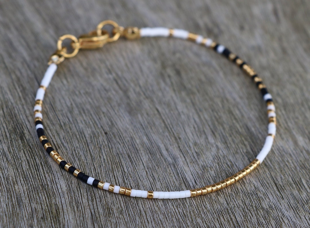 Dainty Bracelet Gold Beaded Bracelet Thin Bead Bracelet White Gold ...