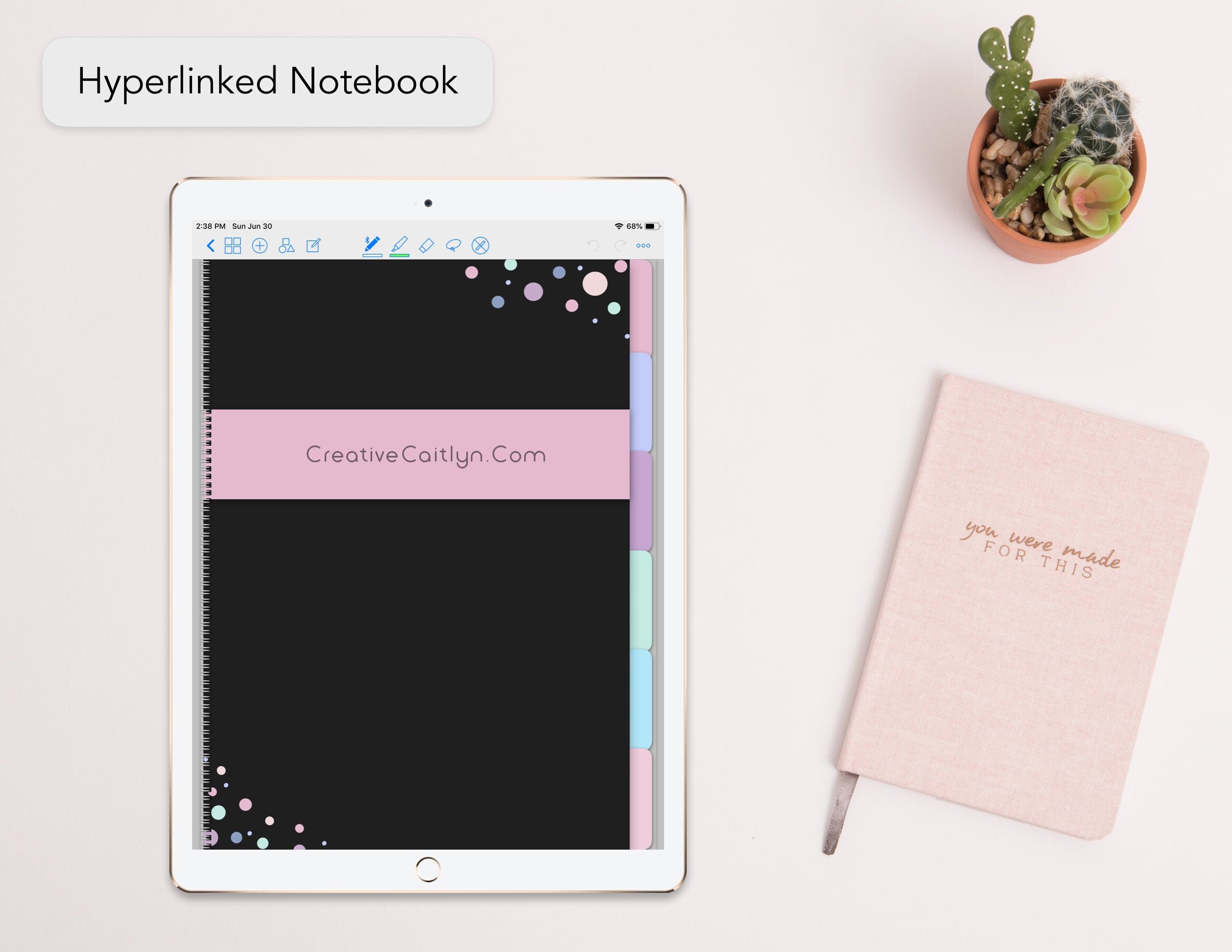Dark Mode Digital 6 Subject Hyperlinked Notebook PDF Goodnotes Pink ...