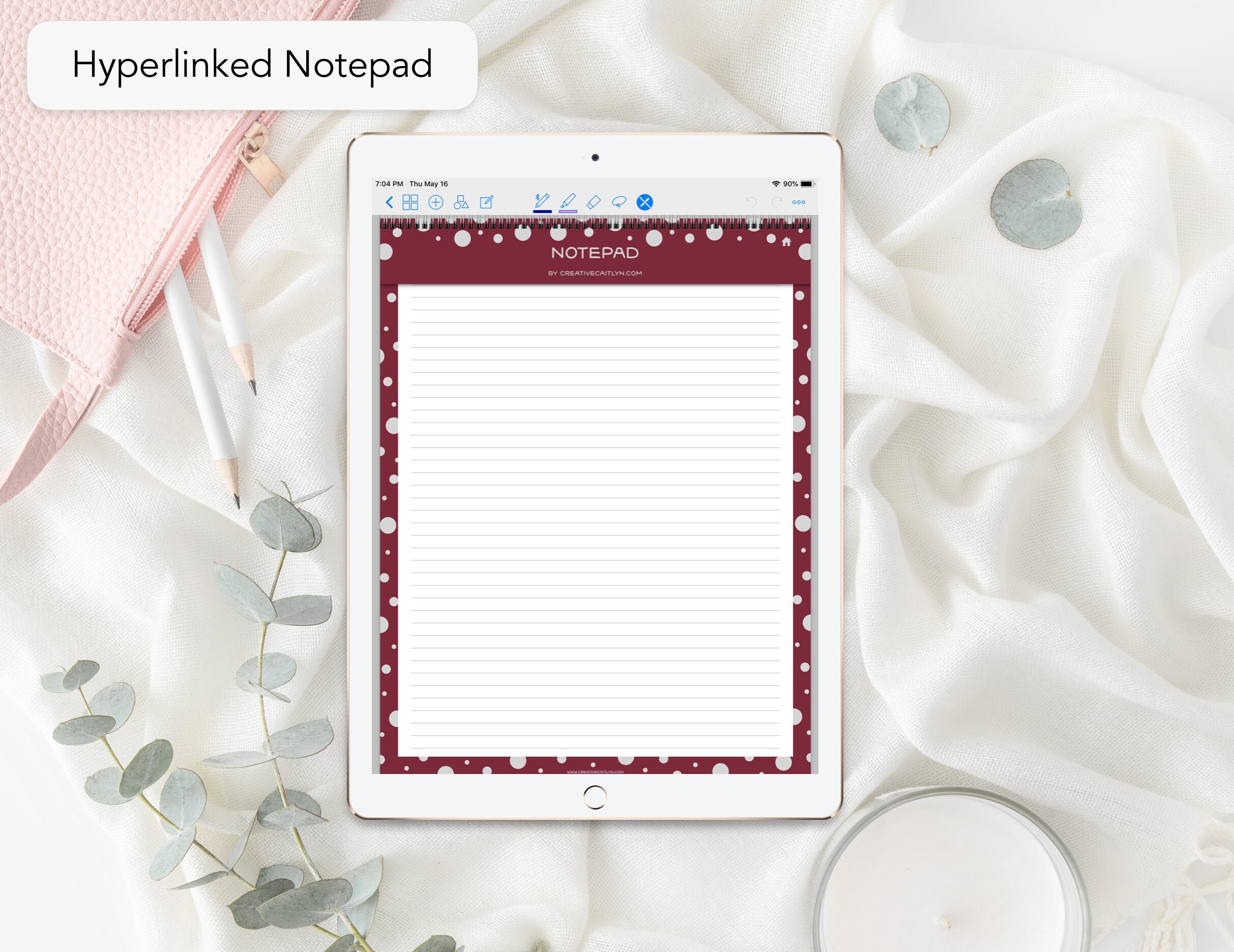Digital Notepad PDF Goodnotes Hyperlinked Polkadot Dark Red - Etsy