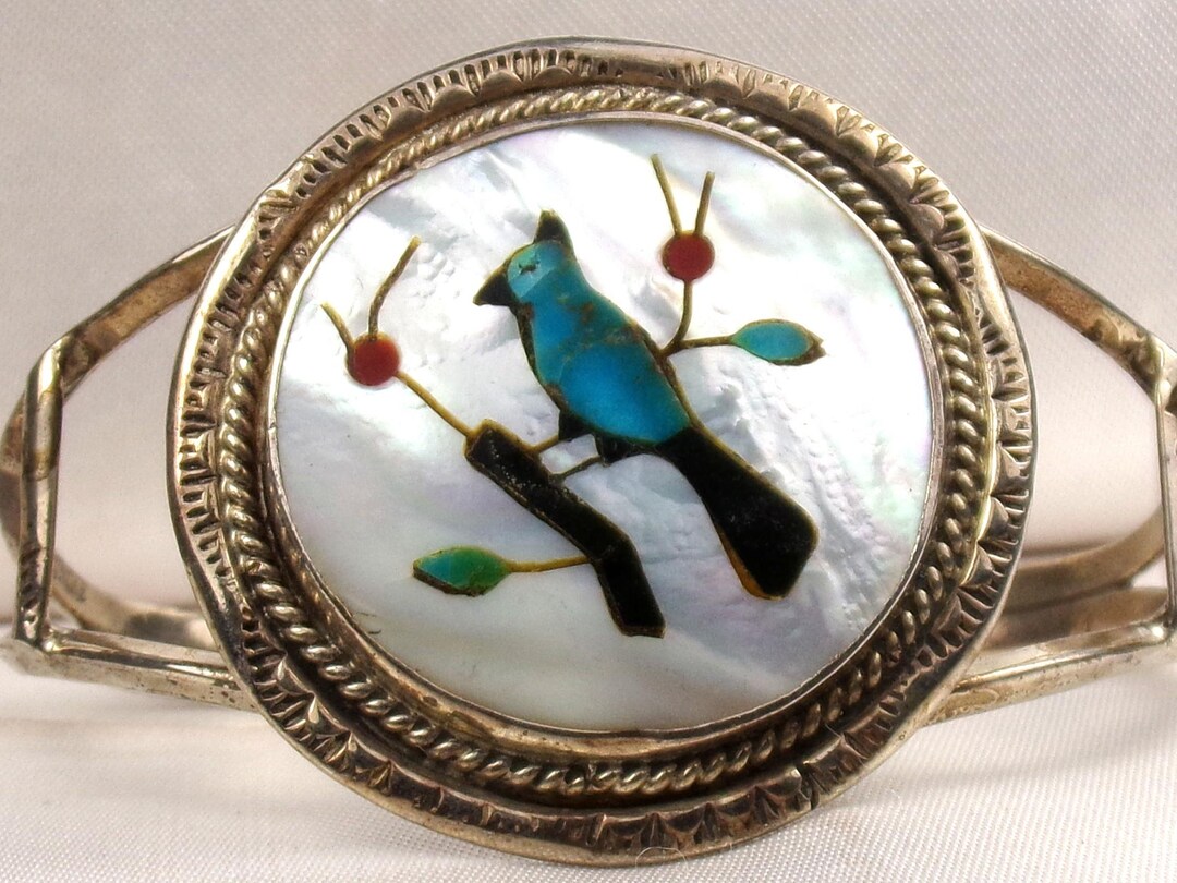 Benjamin Becenti Zuni Sterling Silver Blue Jay Bird Bangle Cuff ...