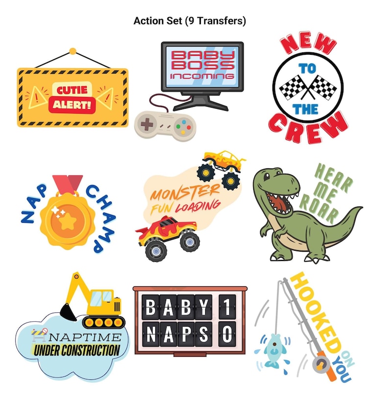 Iron-on Vinyl Designs for Baby Onesies | 9 Transfer Decals | Baby ...