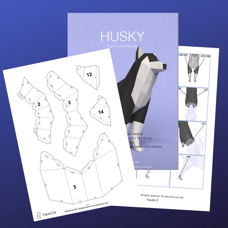 Husky Papercraft Paper dog Low poly puppy Papercraft PDF | Etsy