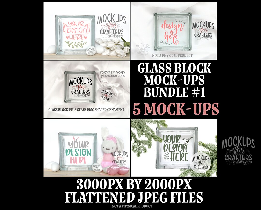 Glass Block Mockups Bundle #1, FIVE Glass Block Mock-ups, Flattened ...