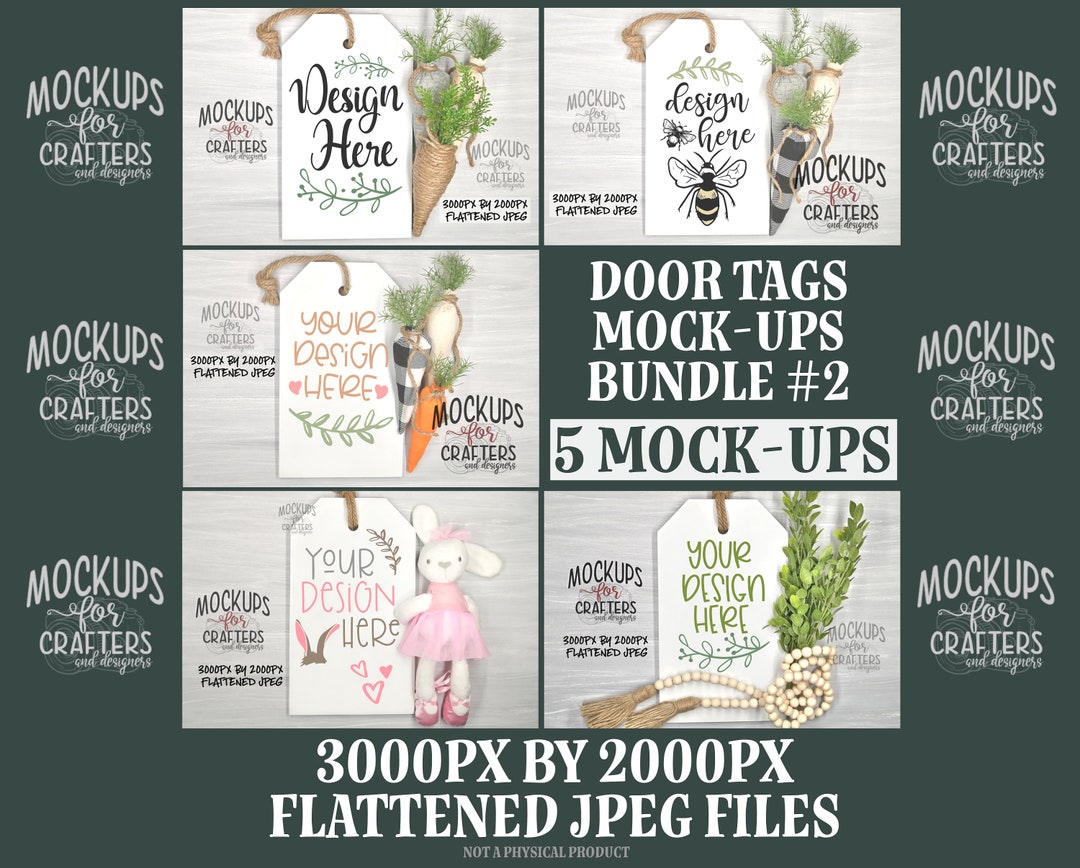 Door Tags Mock-ups Bundle #2, FIVE Door Tag Signs Mock-ups, Flattened ...