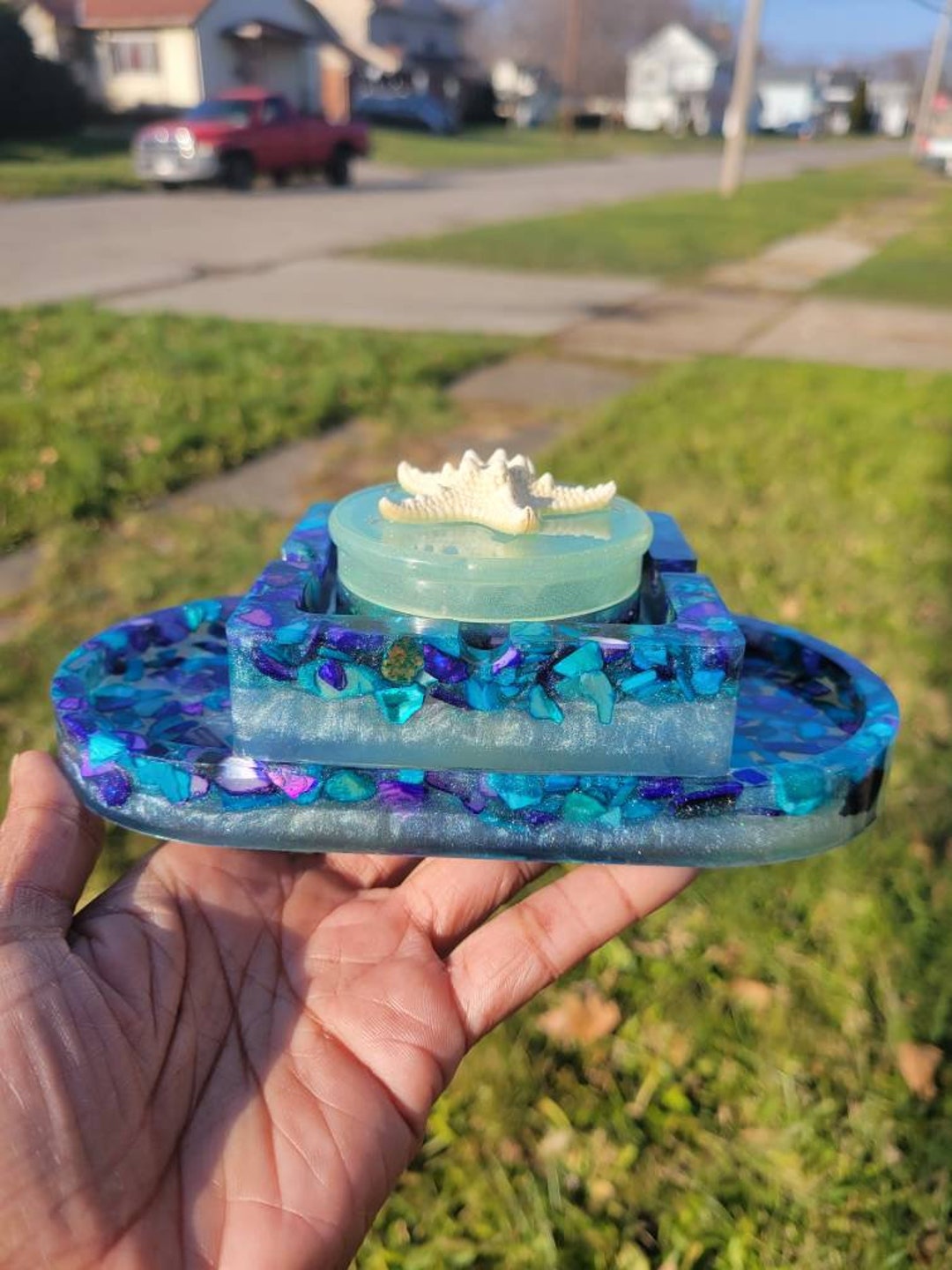 Seashell Ashtray Set, Beach Decor, Glow-in-the-dark Grinder, Lighter ...