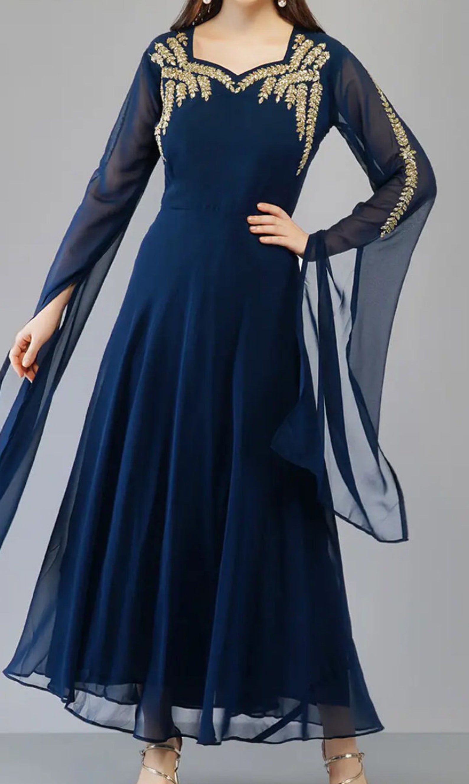 Navy Blue Indowestern Dress/asian Tunic - Etsy