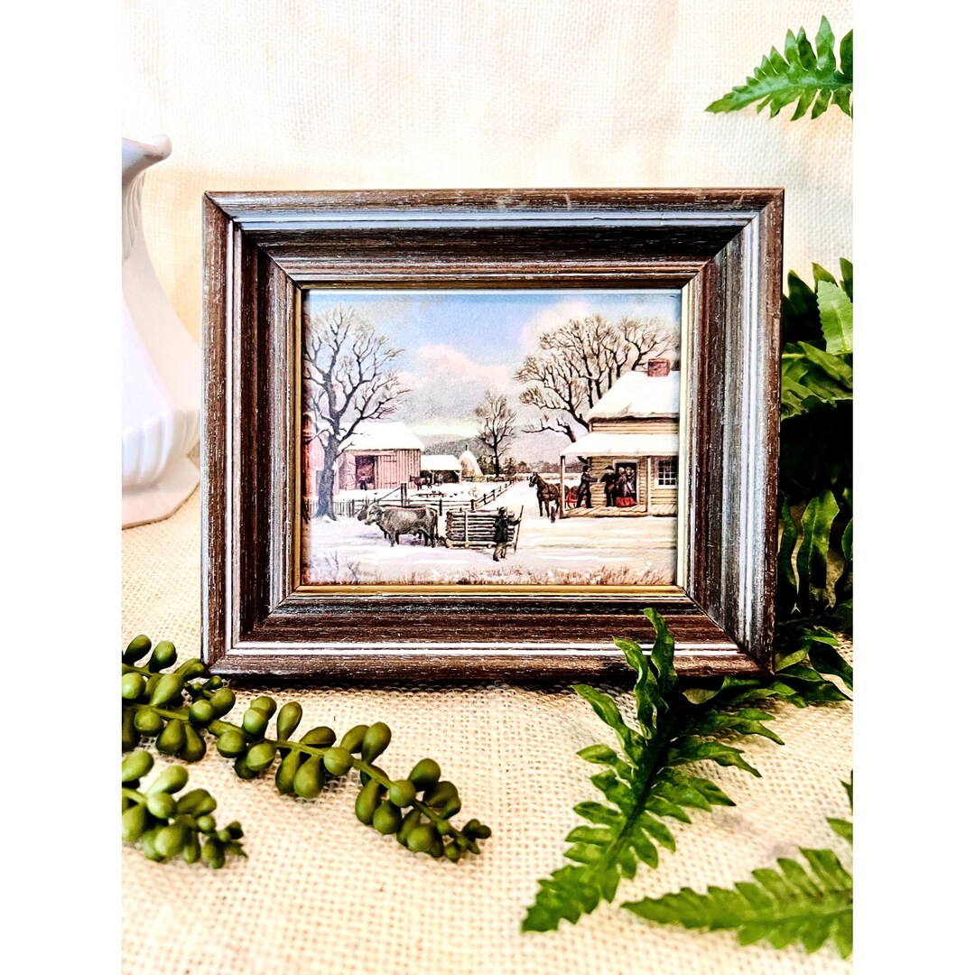Vintage Wood Framed Small Cottage Core Winter Farm House Scene Print - Etsy