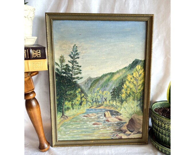 Vintage Framed 1950s Original Landscape Oil Painting/ Mountains, Trees ...