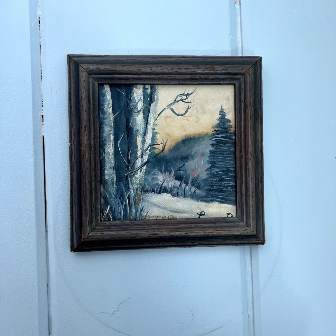 Small Vintage Original Landscape Painting Signed Winter Scene / Snow ...