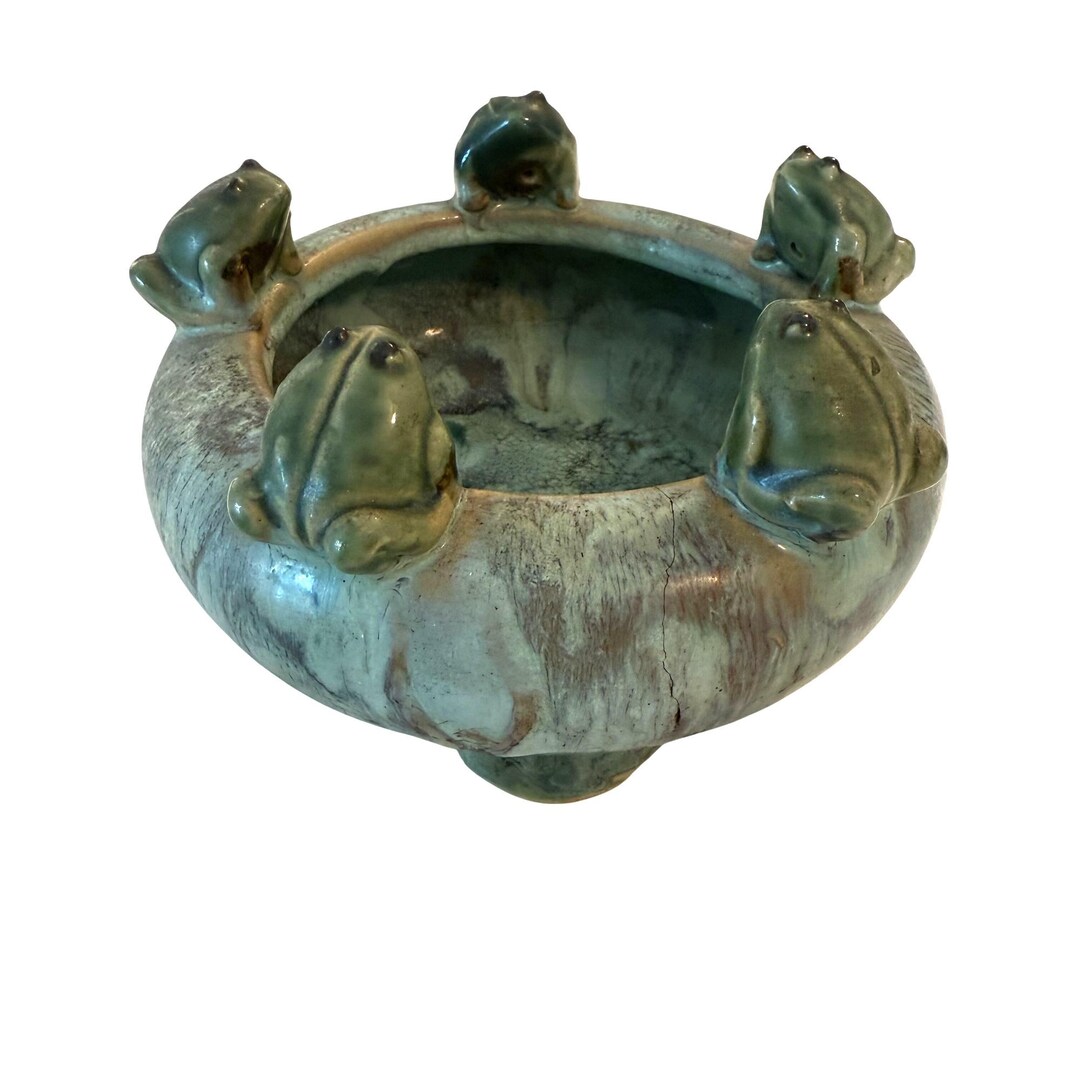 Vintage Majolica Style Blue Green Frog Planter With 3D Frog Accents - Etsy