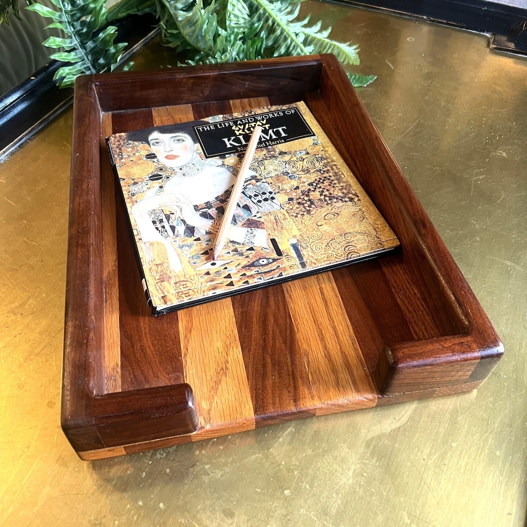 Handcrafted Unique Wood Desk Organizer Tray With Rich Dark & Light Wood ...