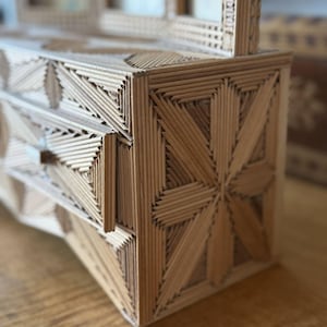 Rare Large Vintage Prison, Folk, Tramp Art Matchstick Jewelry Vanity ...