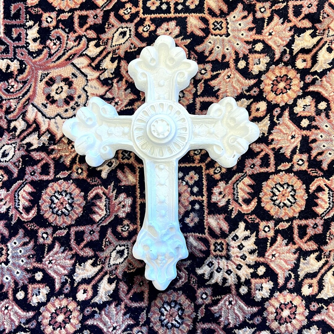 Vintage White Cement Cross / Elaborate Celtic / Christian Religious ...