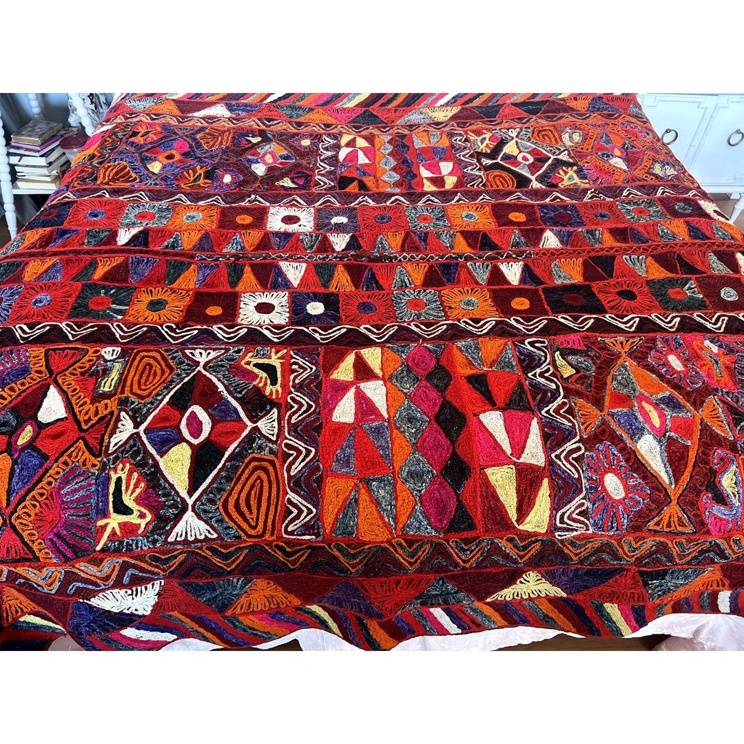 Large Scale Wool Bohemian Panama Native Mola Bedspread or Wall Hanging ...