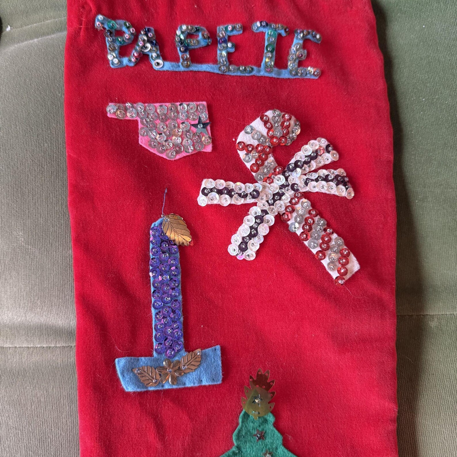 Vintage Kitschy Handmade Red Velvet Christmas Stocking With Sequins ...