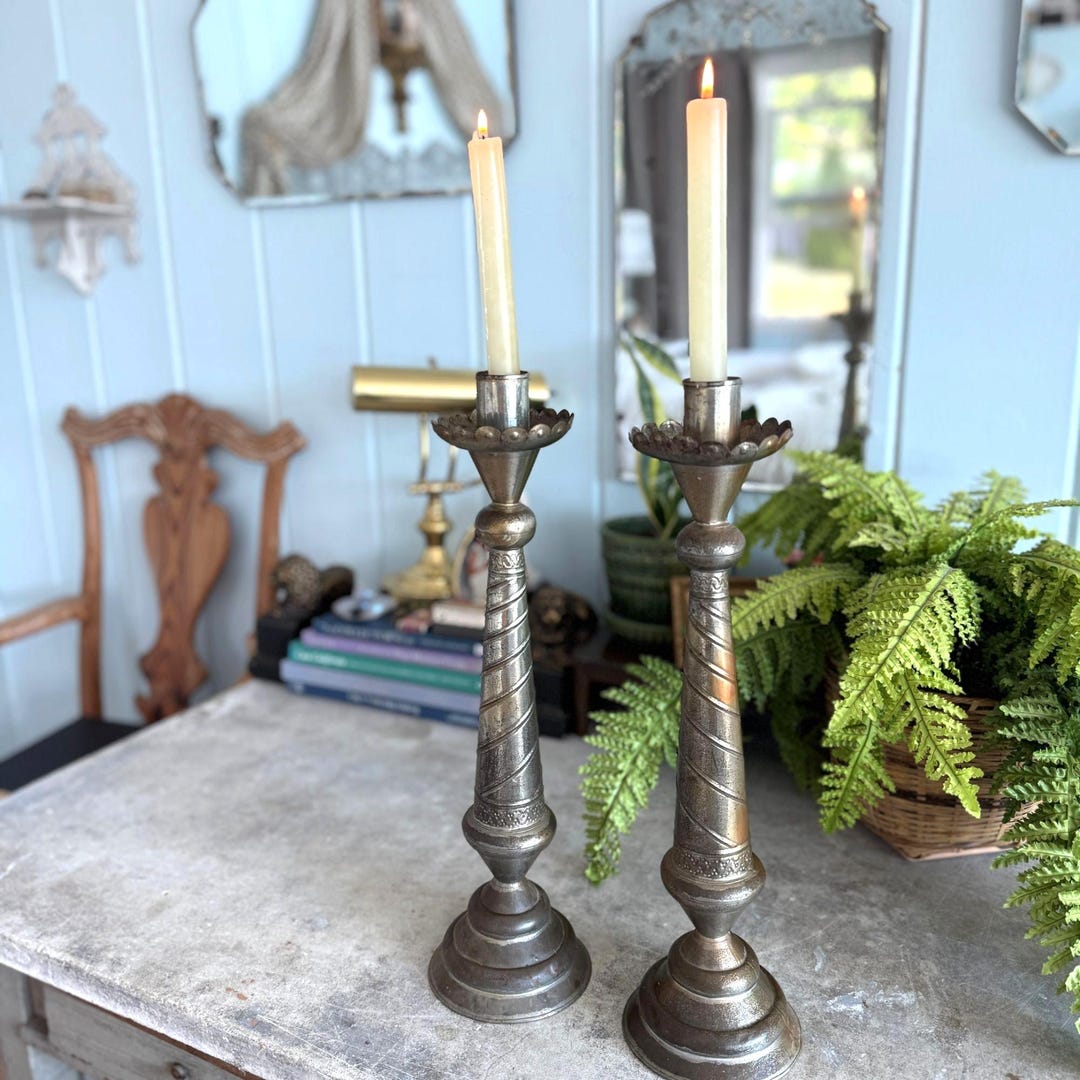 2 Unique Rustic Mexican / Southwest Tin Snip Candle Holders - Vintage ...