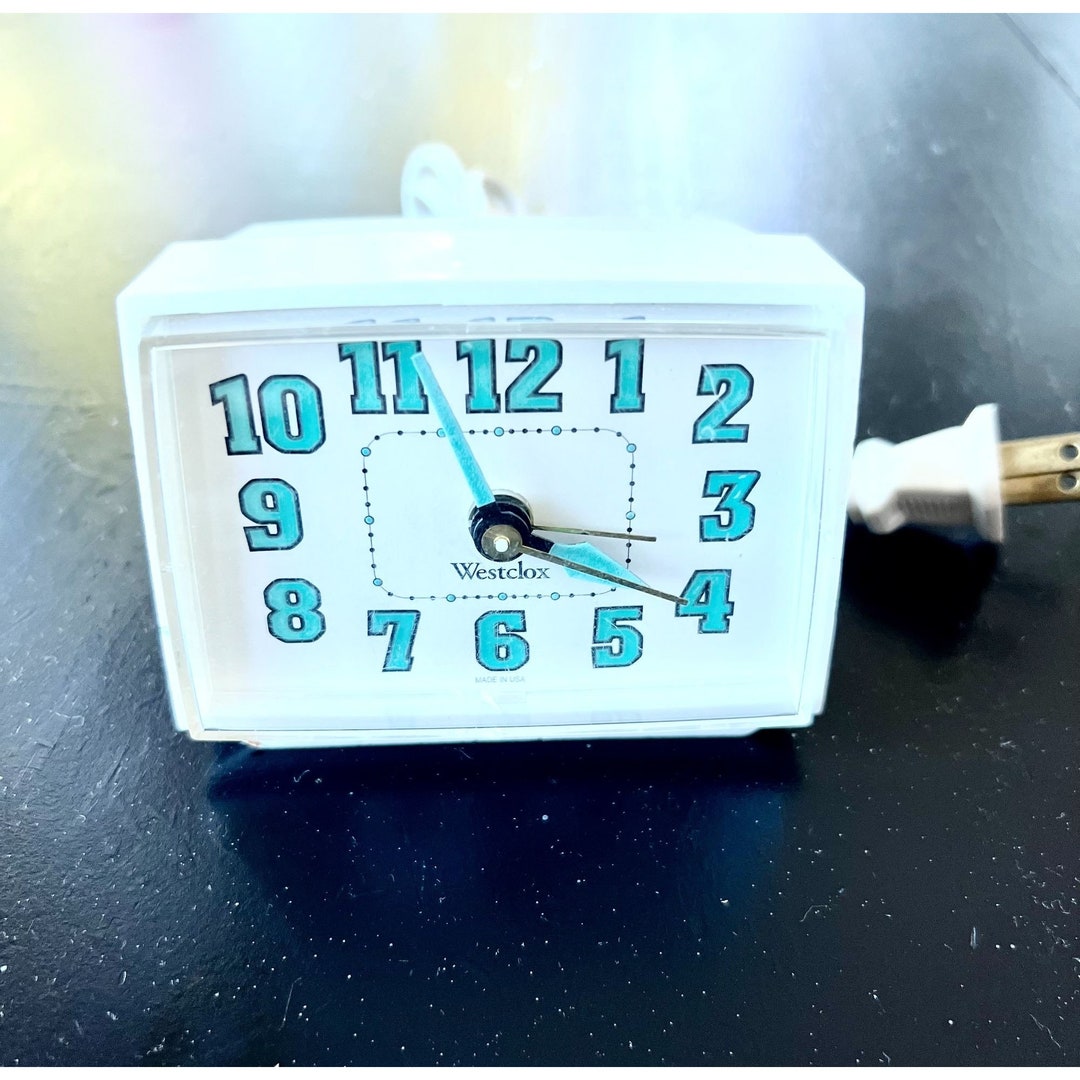 Vintage White Aqua Turquoise Blue Bedside Westclox Alarm Clock - Etsy