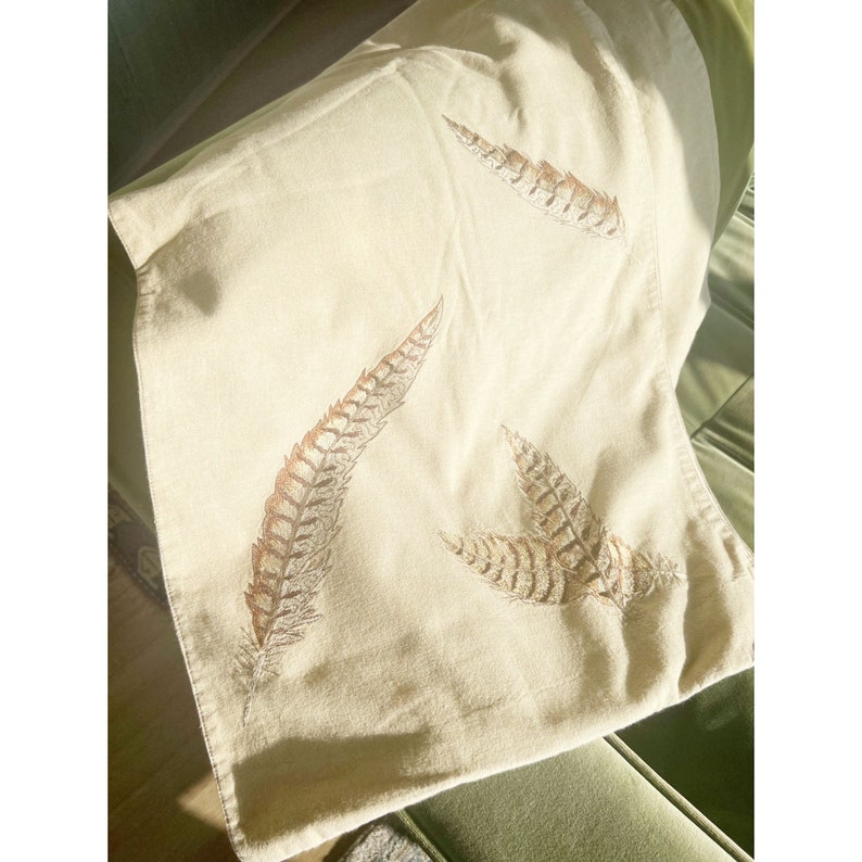 Pottery Barn Long Beige Linen Fall Feathers Organic Autumnal Style ...