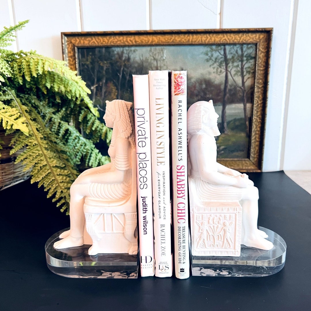 Vintage White Resin Egyptian Pharaoh Bookends - Egyptomania Library ...
