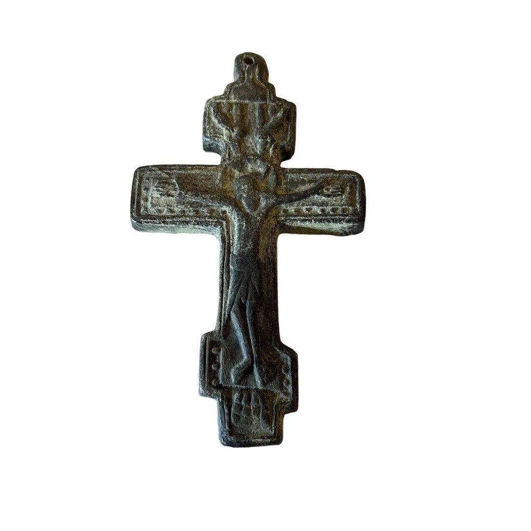 Vintage Antique European Brutalist Blue/green Handmade Ceramic Crucifix ...