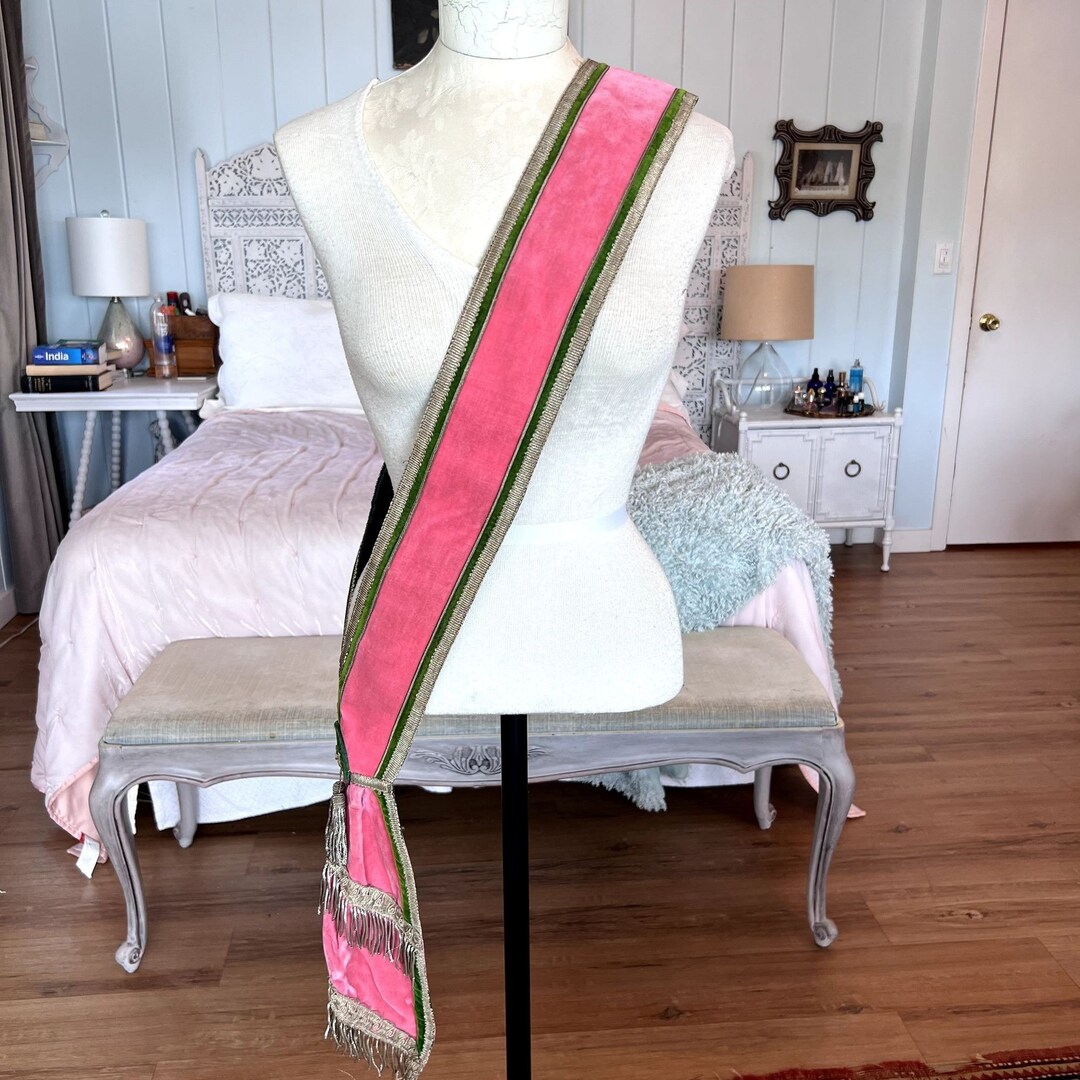 Antique Masonic Musician Parade Regalia Sash Pink & Green Velvet Wire ...