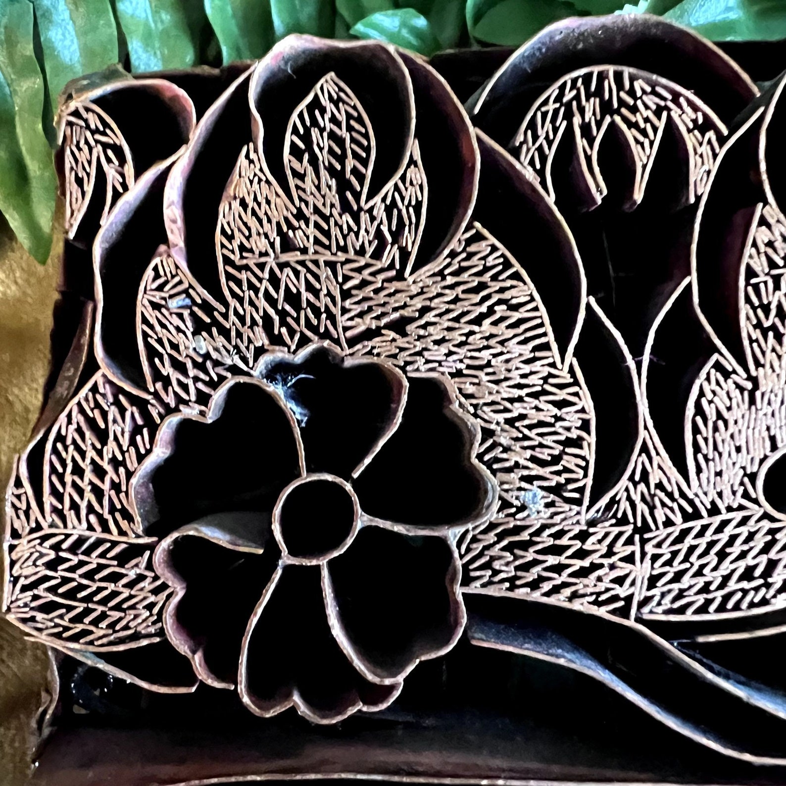 Vintage Indian Copper Batik Ink Print Block Floral Design 8”x3.5” - Etsy