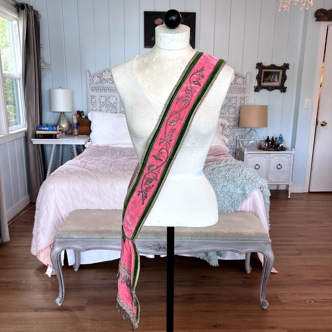 Antique Masonic Musician Parade Regalia Sash Pink & Green Velvet Wire ...