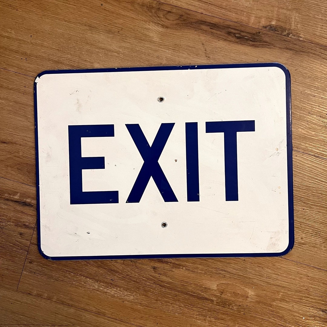 Heavy Duty Vintage Exit Sign Blue White Porcelain Enamel / Metal / Man ...