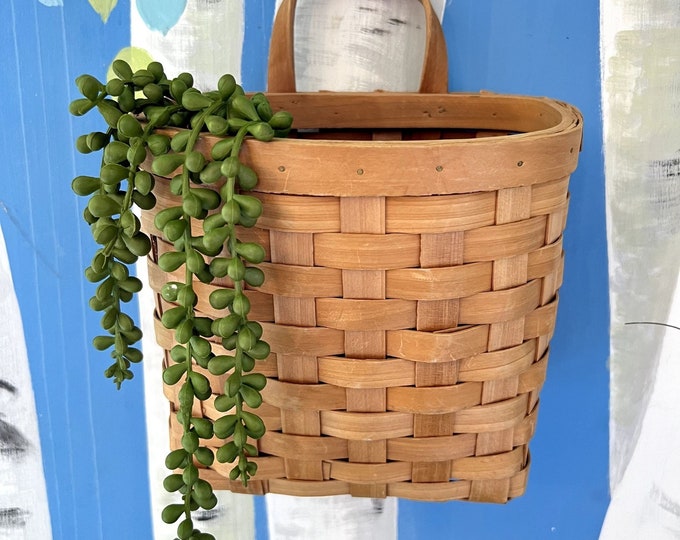 Vintage Naturally Woven Split Reed Wicker Wall Basket / Farmhouse ...