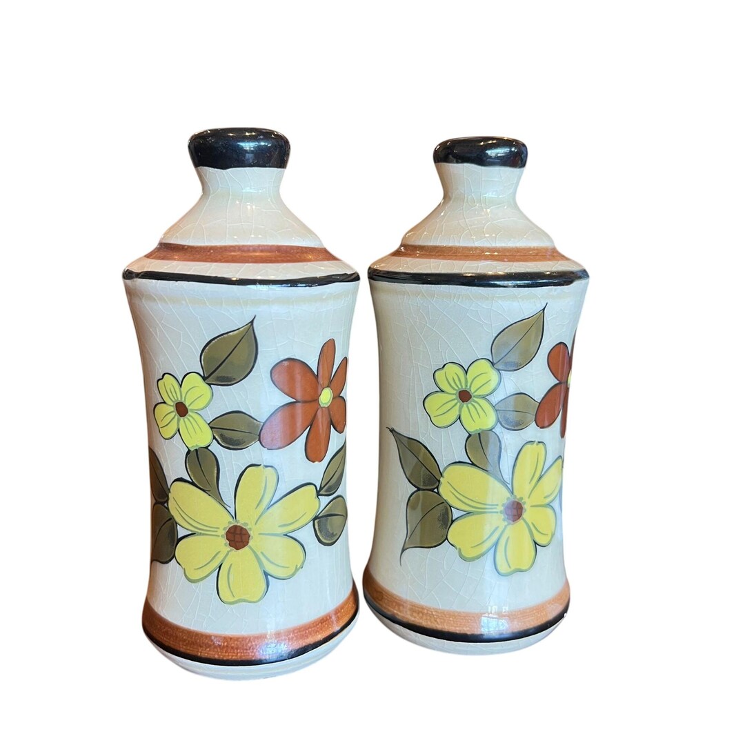 Retro Mod Vintage MCM Cream Yellow and Brown Ceramic Salt & Pepper ...