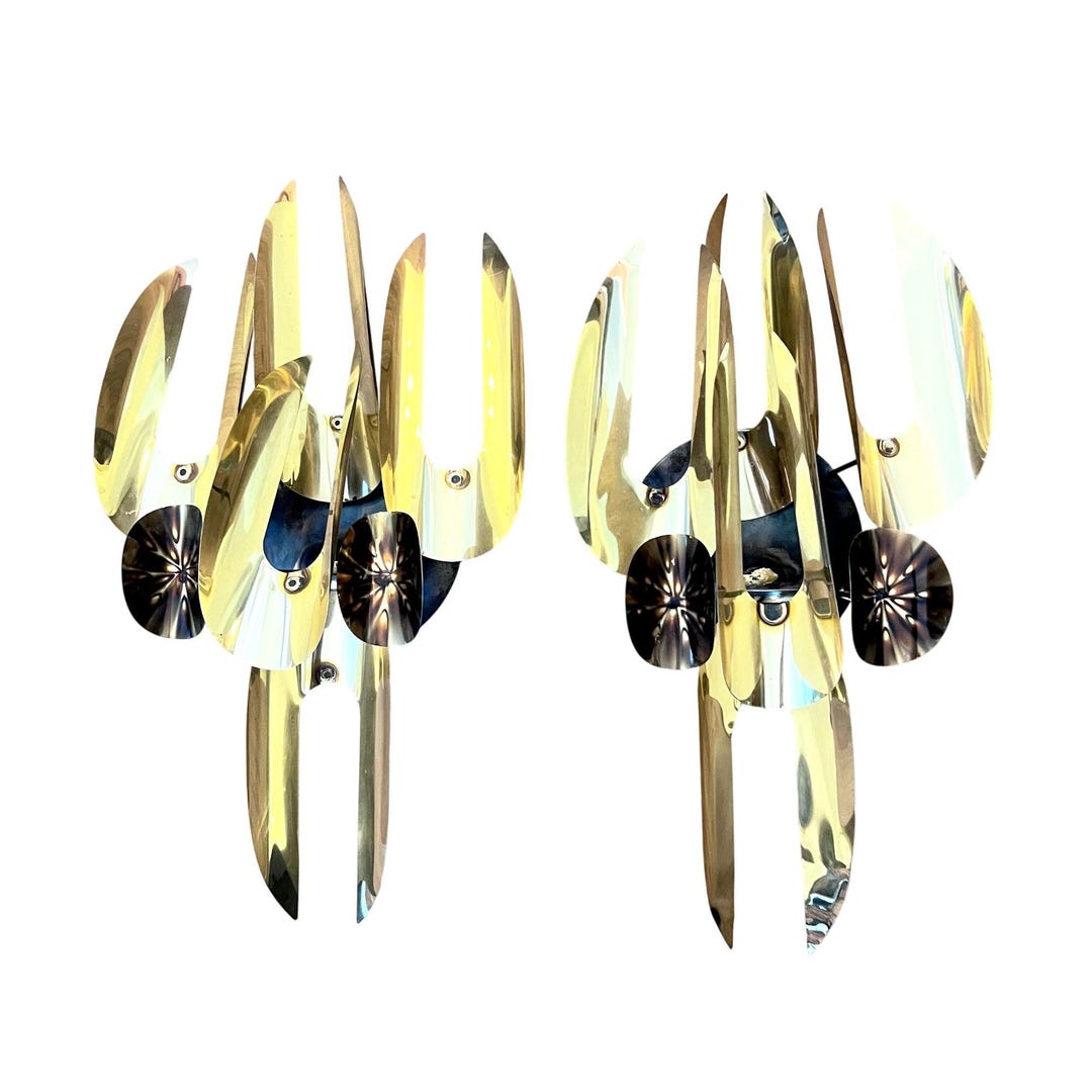 RARE 2 William Vose Metal Brutalist Wall Art Sconces Curtis Jere Mid ...