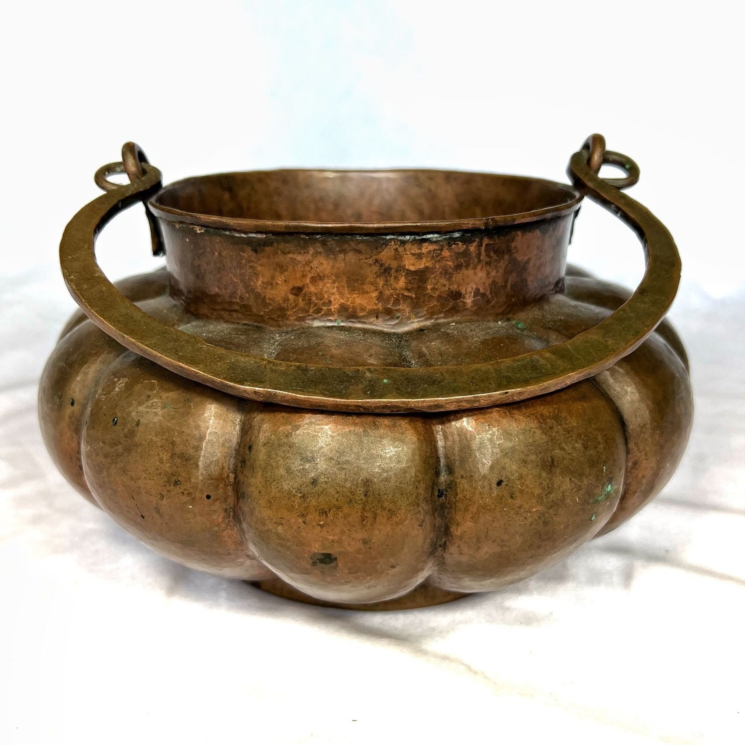 Rustic Antique Heavy Hammered Copper Lotus Pot Belly Cauldron Kitchen ...