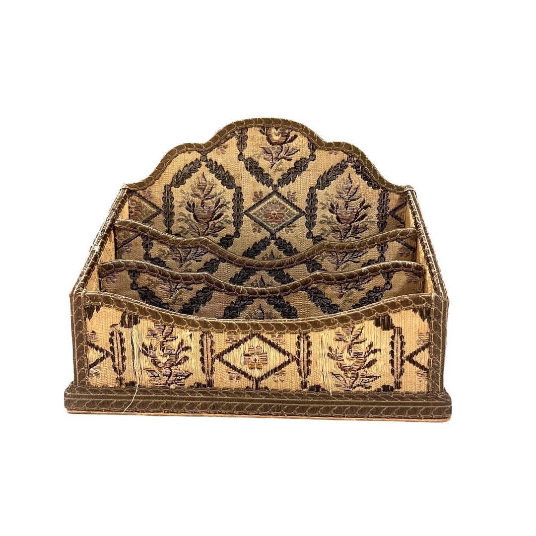 Antique European Early 1900's Wood & Brocade Ladies Letter Organizer ...