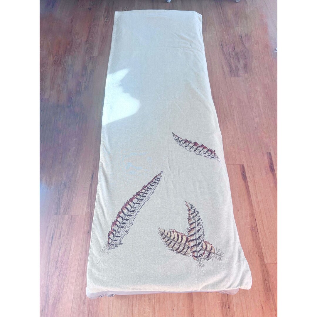 Pottery Barn Long Beige Linen Fall Feathers Organic Autumnal Style ...
