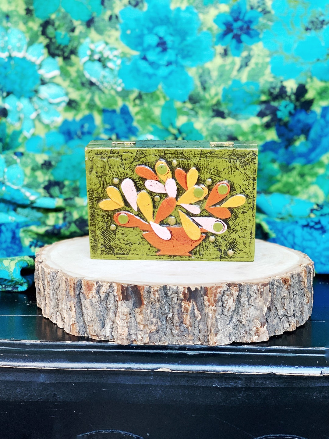 Retro Mod Orange, Pink and Avocado Green Trinket Box - Etsy