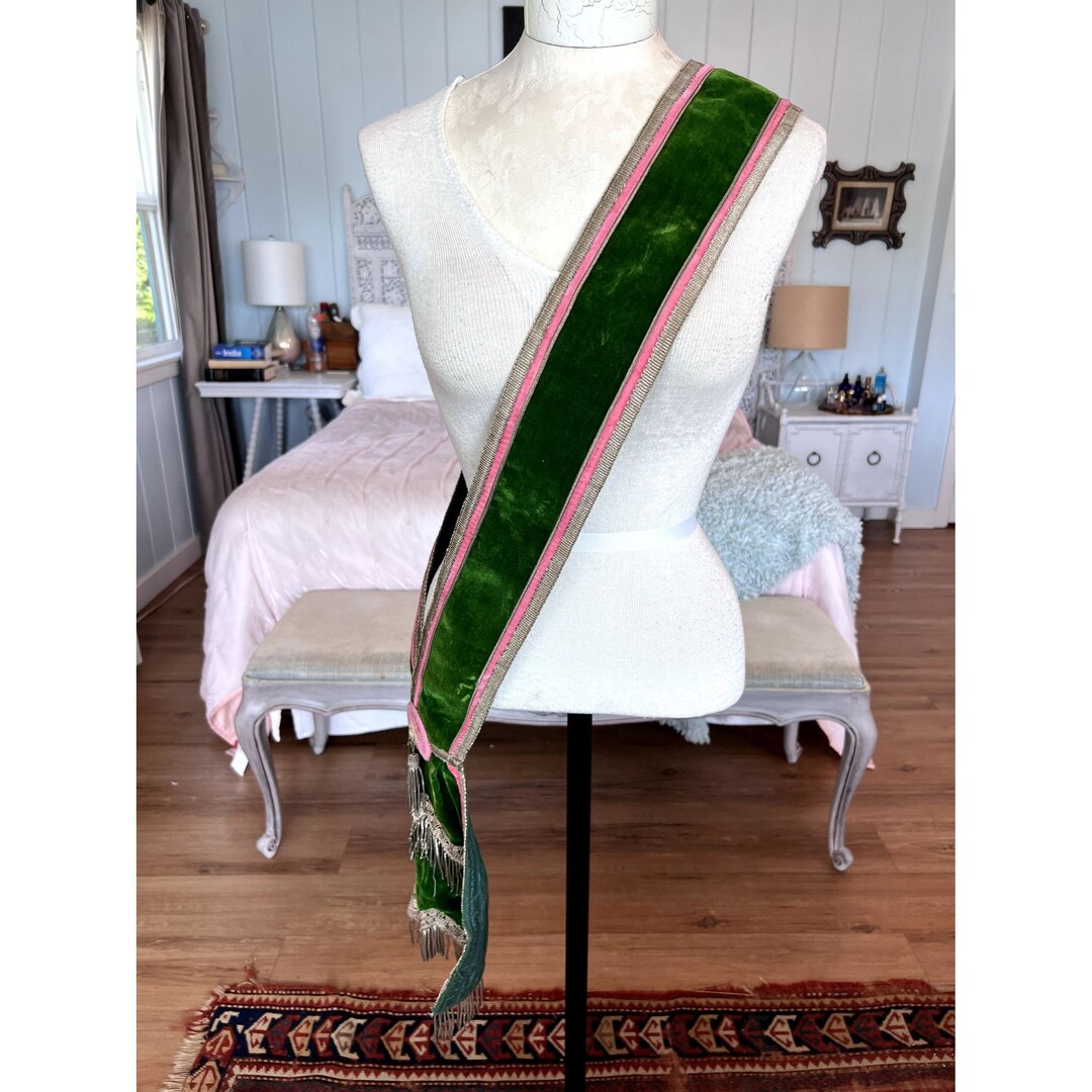 Antique Masonic Musician Parade Regalia Sash Pink & Green Velvet Wire ...
