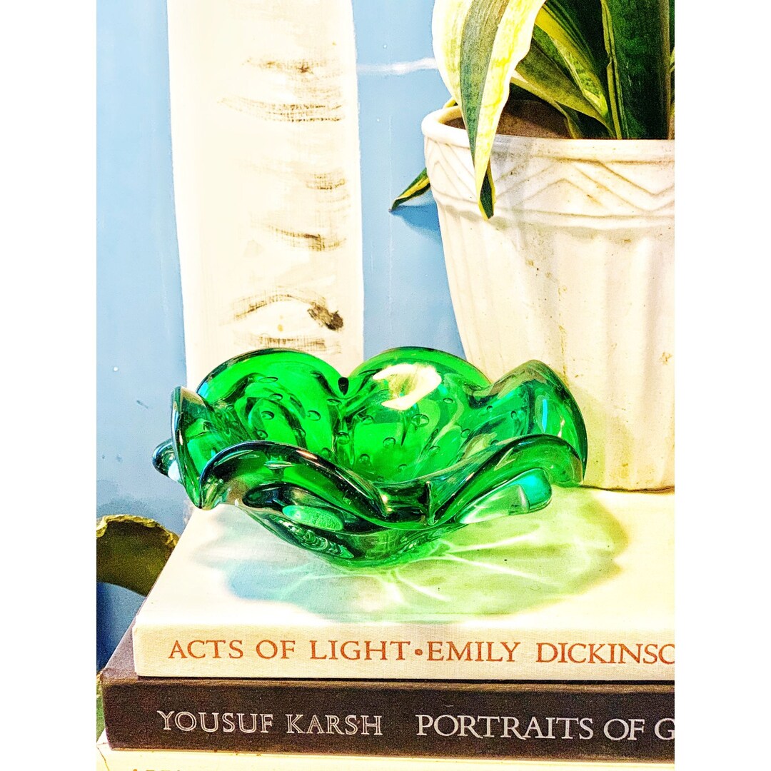 Vintage Hand Blown Modernist Deep Green Art Glass Bowl - Etsy