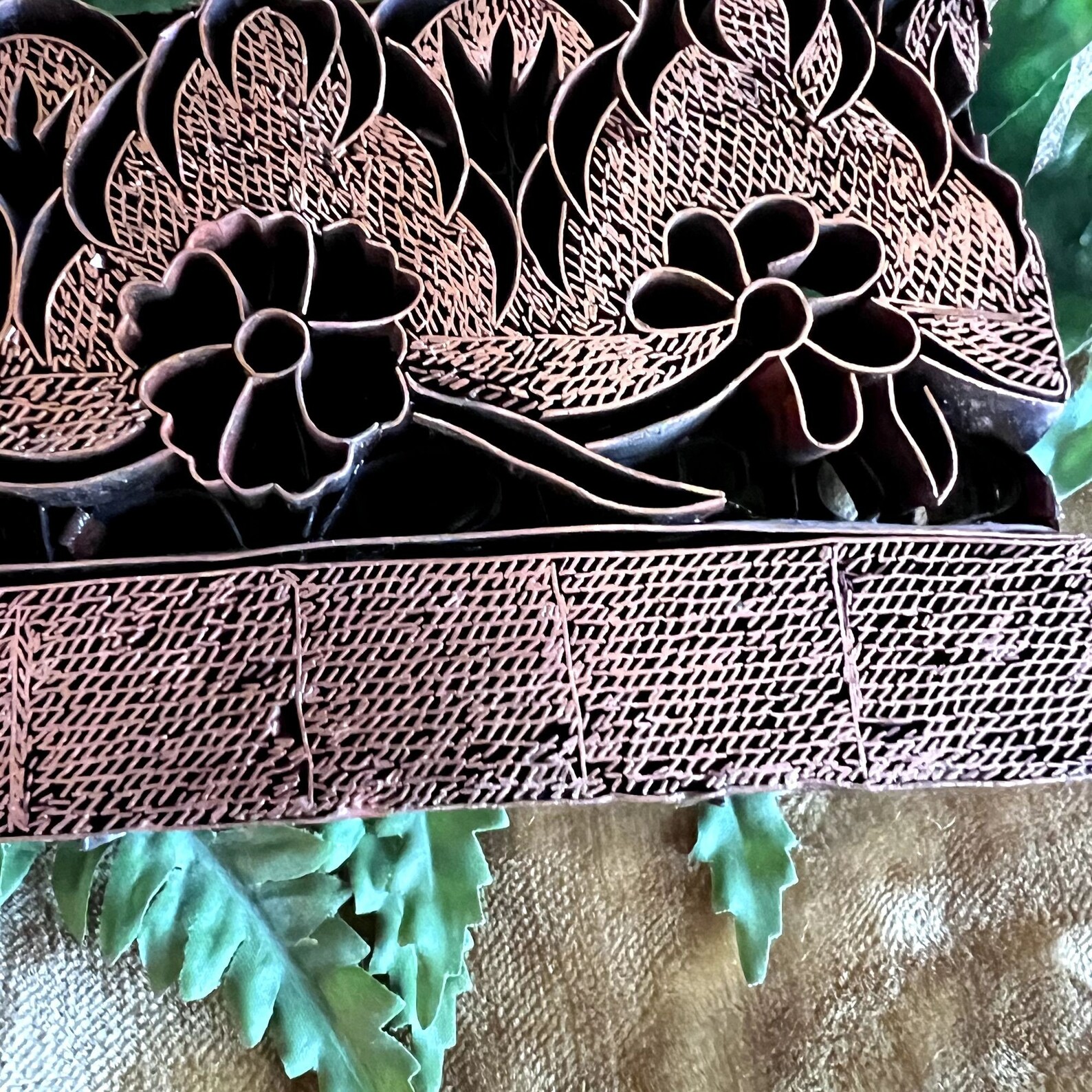 Vintage Indian Copper Batik Ink Print Block Floral Design 8”x3.5” - Etsy