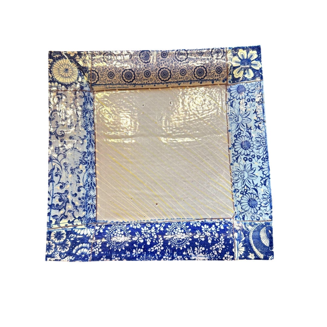 Handcrafted Blue / White Cottage Design Ceramic Square Tray 10.5 ...