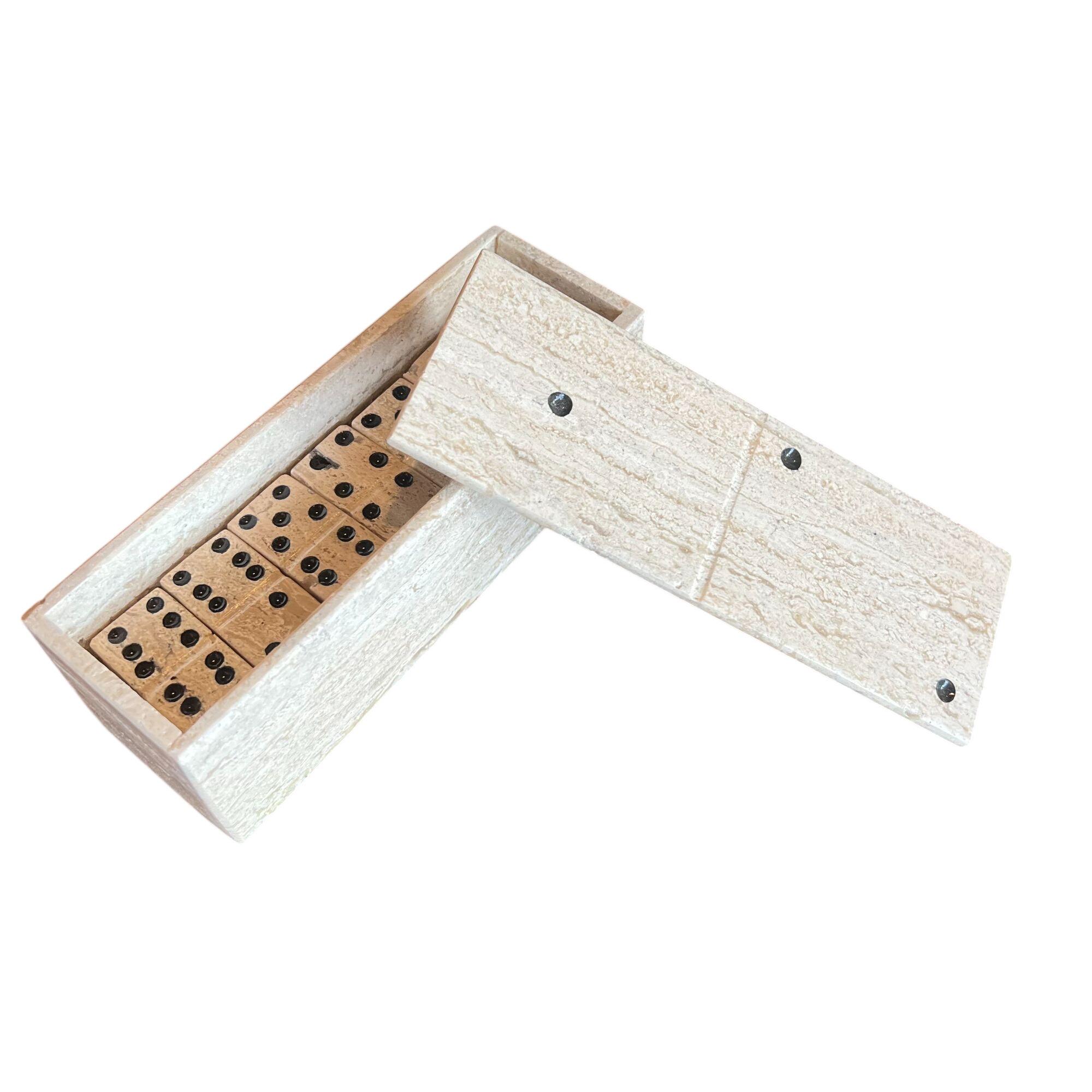 Handmade Natural White Stone Marble Domino Set With Lid Unique Game ...