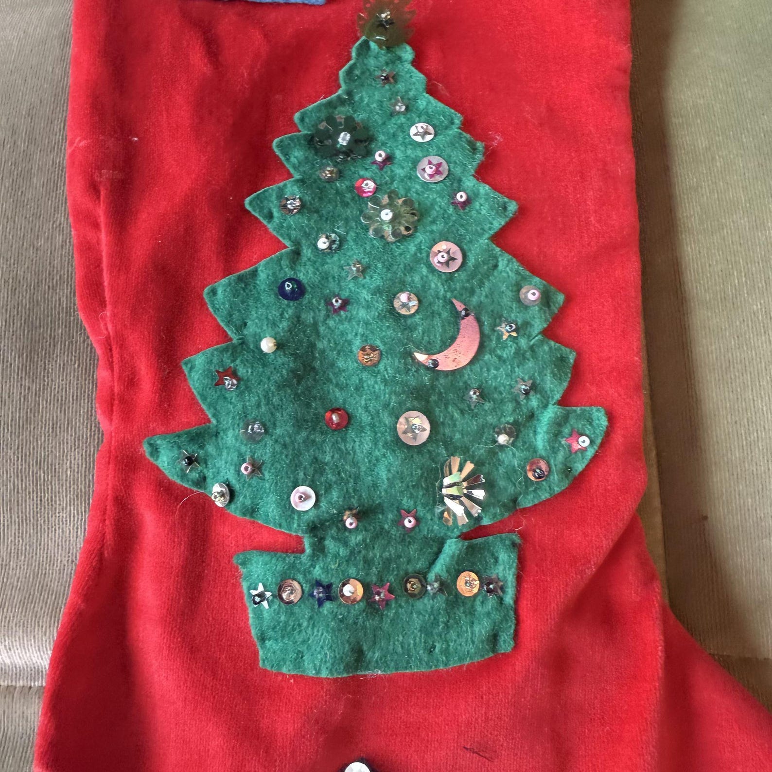 Vintage Kitschy Handmade Red Velvet Christmas Stocking With Sequins ...