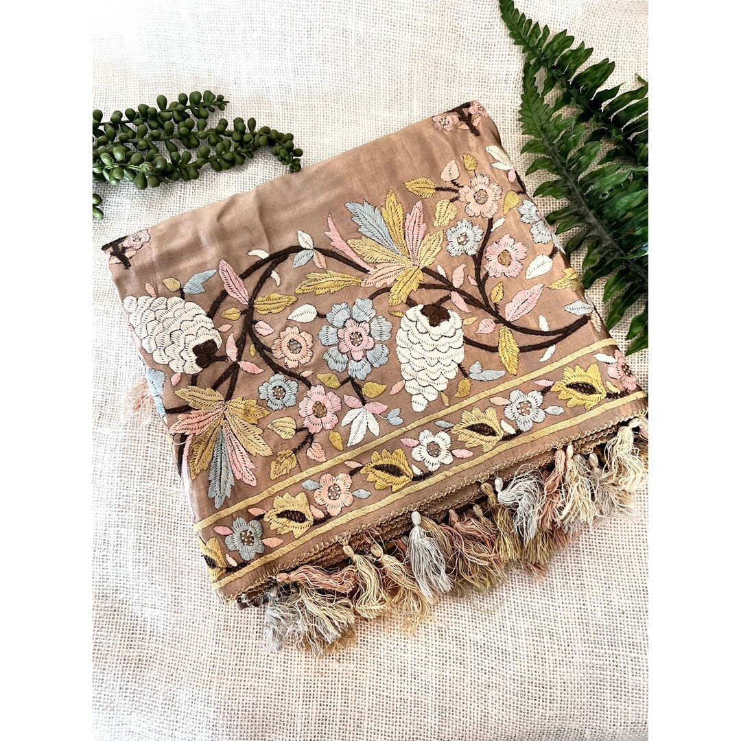 Antique Victorian Green Silk Multi Colored Floral Embroidered Runner ...