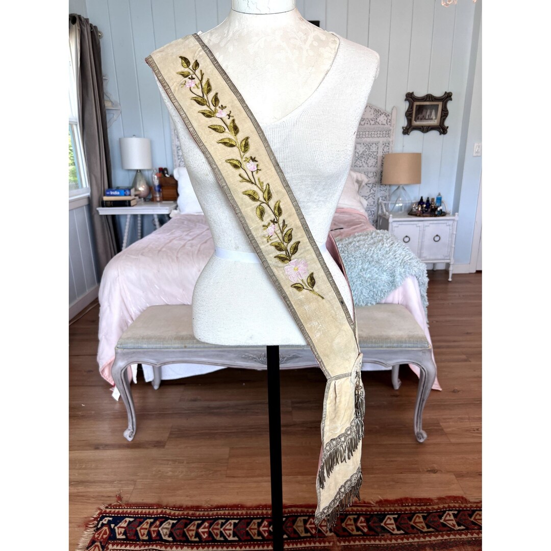 Antique Masonic Musician Parade Regalia Sash Cream Velvet Wire Fringe ...