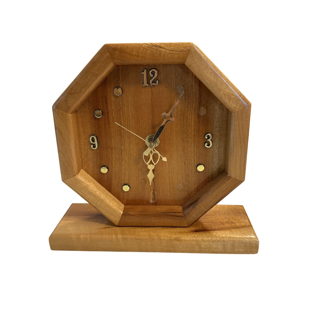 Vintage Wood Octagonal Table Clock With Gold Accents - House of ...