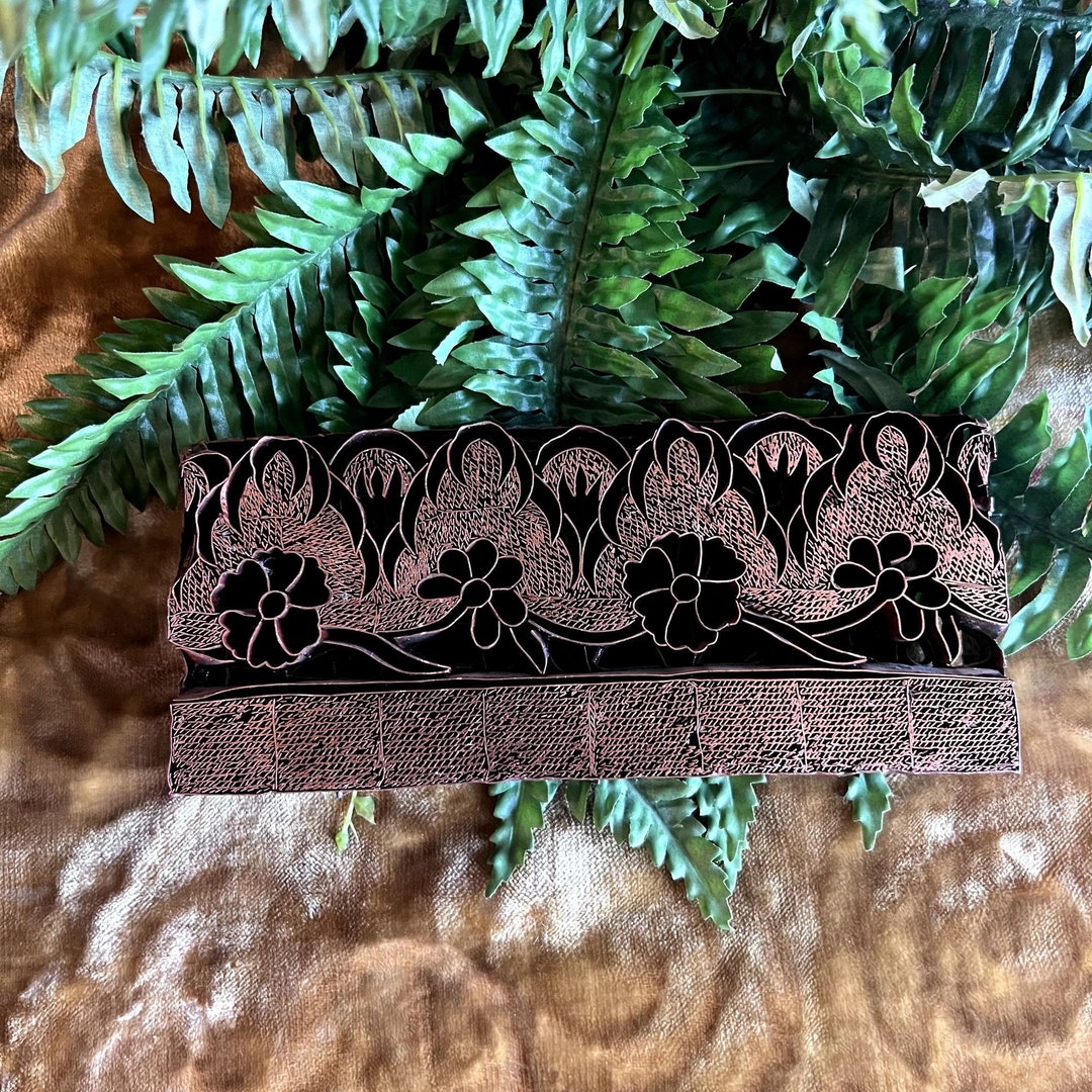Vintage Indian Copper Batik Ink Print Block Floral Design 8”x3.5” - Etsy