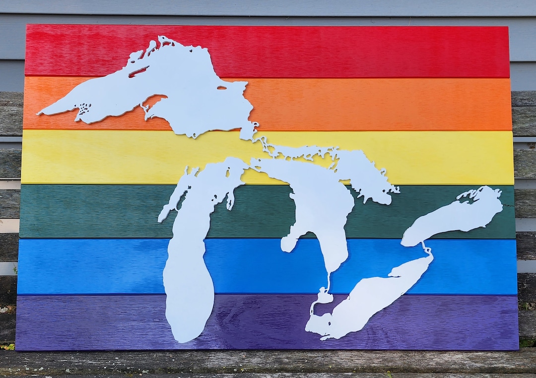 Hand-cut, Hand-painted, Great Lakes Pride Flag Map - Etsy