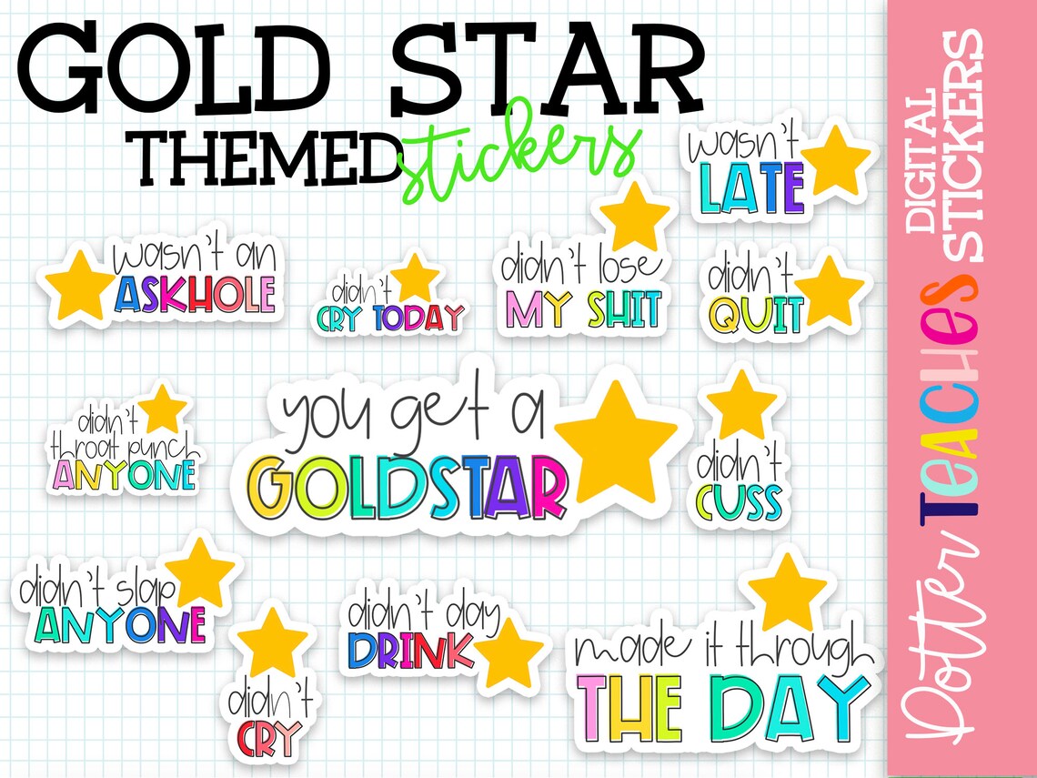 Digital Stickers Gold Star Stickers, Goodnotes, Google Planner, Teacher ...