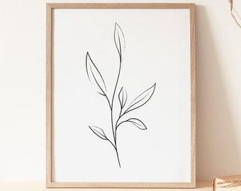 Minimalist Leaf Print Botanical Line Art Print Printable | Etsy