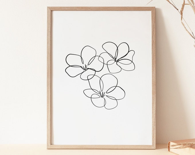 Printable One Fine Line Violet Flower Drawing, Minimalist Blossom Print ...